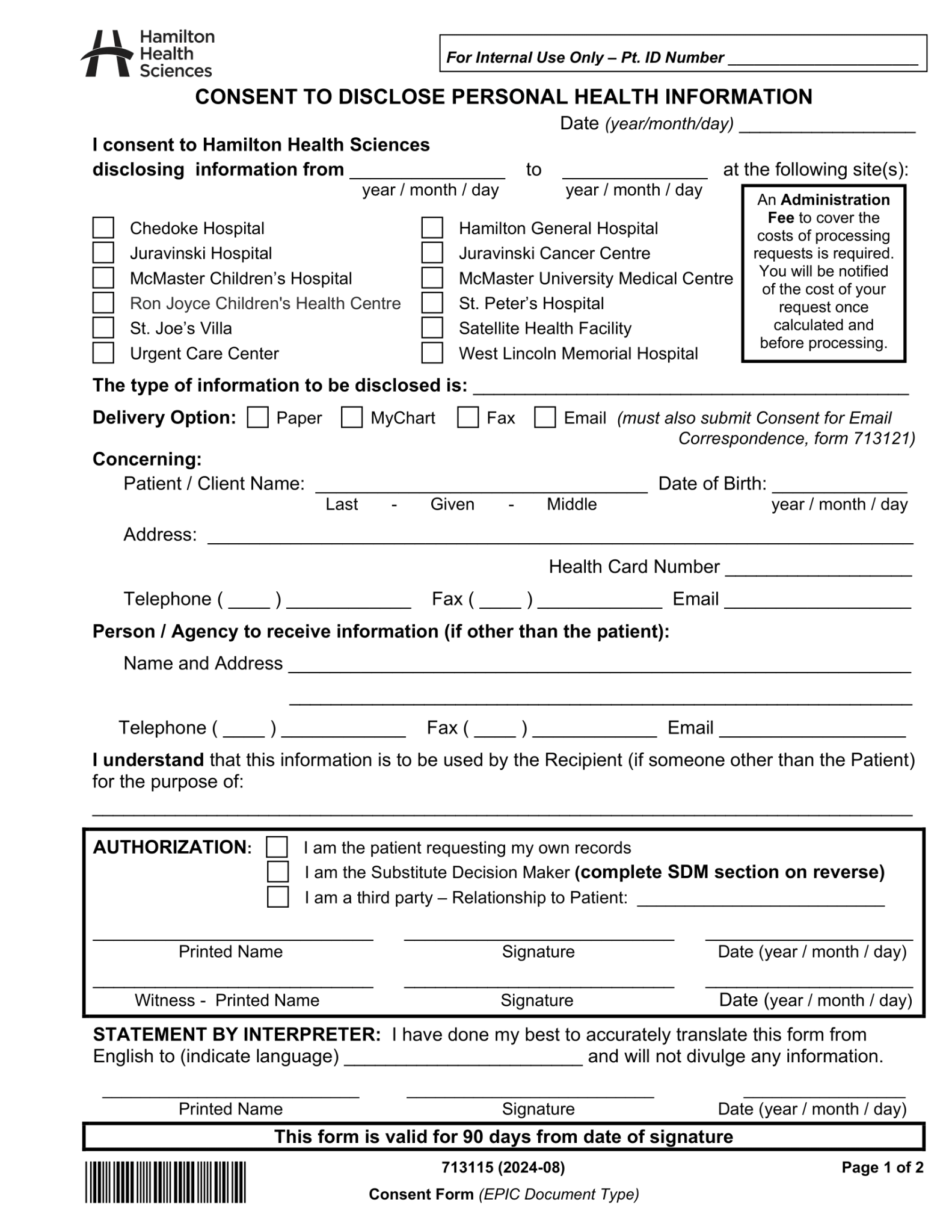 Hamilton Health Sciences - Consent to Disclose Personal Health ...