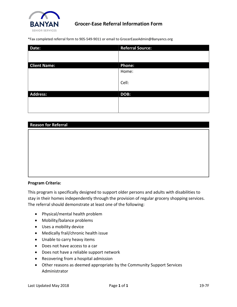 Banyan - Grocer-Ease - Info Form - Hamilton Family Health Team
