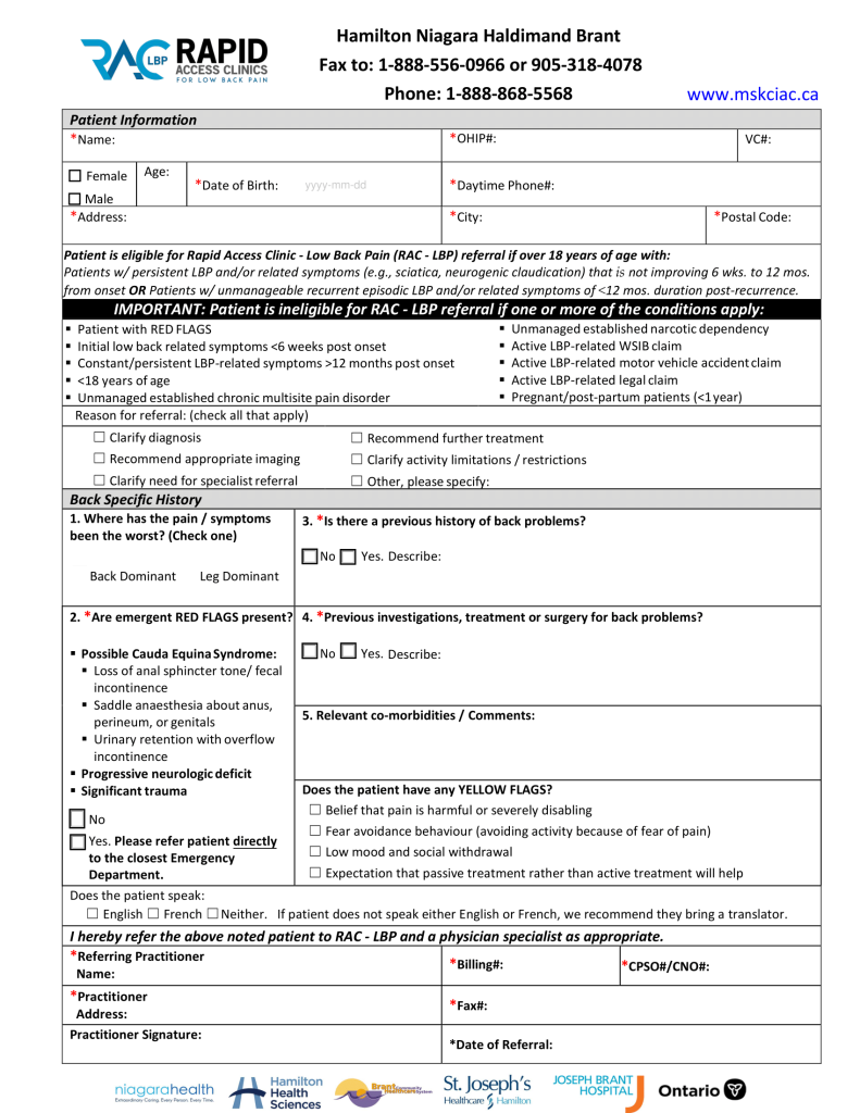 MSK CIAC - Low Back Pain Assessment - RAC - Hamilton Family Health Team