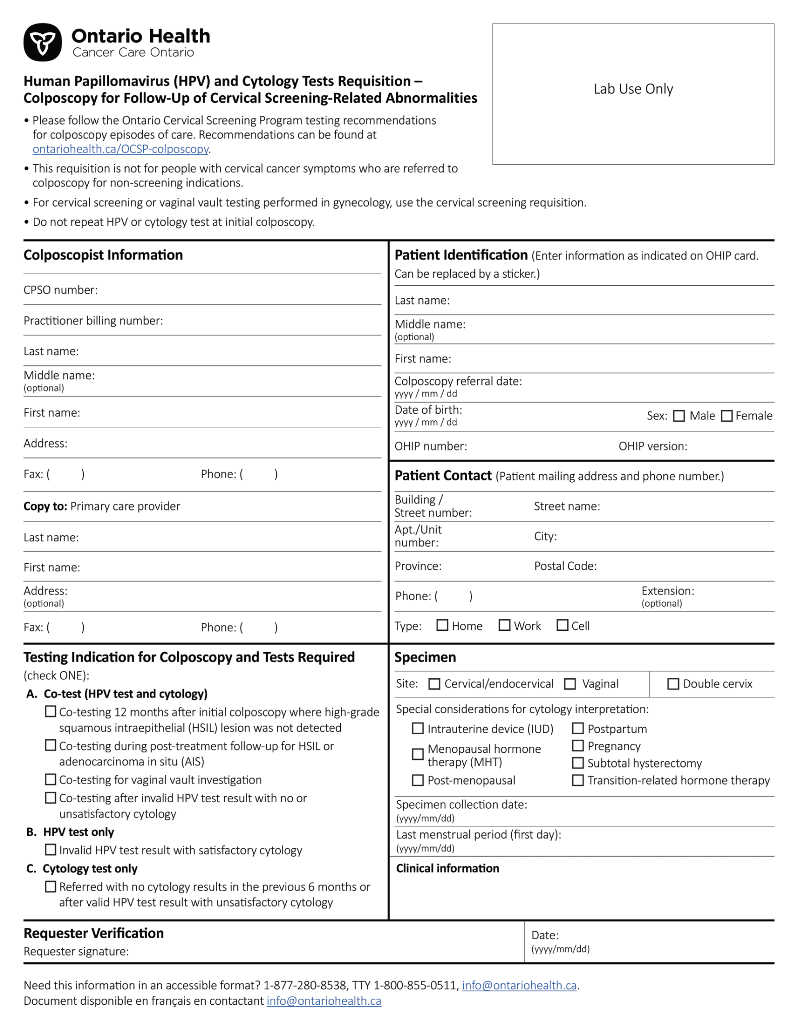 Ontario Health – HPV – Cytology Test – Colposcopy follow-up of Cervical ...