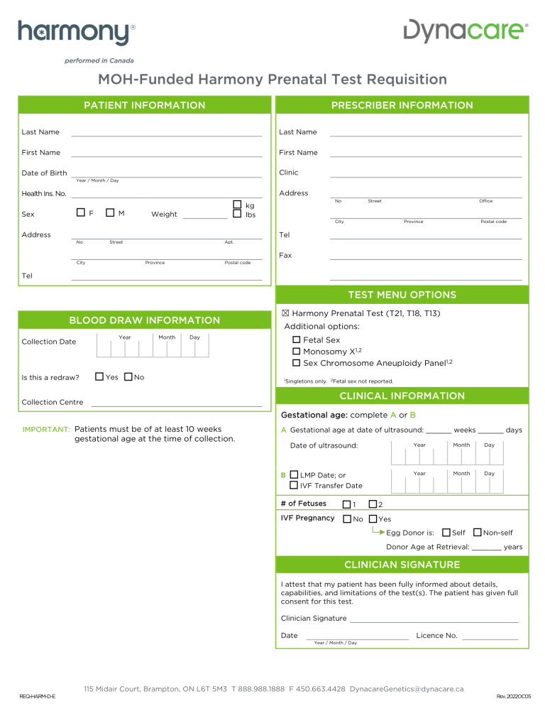 Dynacare Harmony Prenatal Test - Hamilton Family Health Team