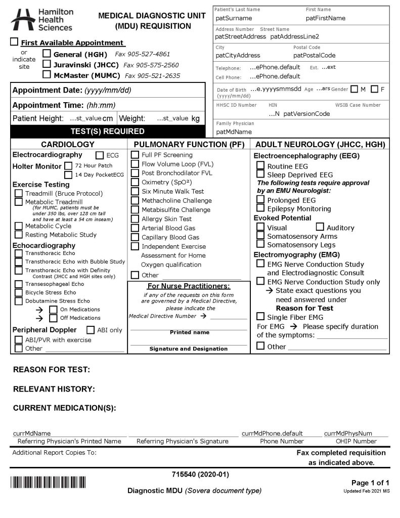 Hamilton Health Sciences - Medical Diagnostic Unit Requisition (MDU ...