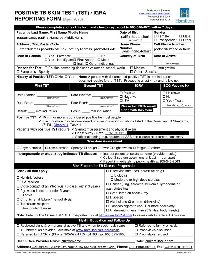 Public Health Services Hamilton - Positive TB Skin Test (TST ...