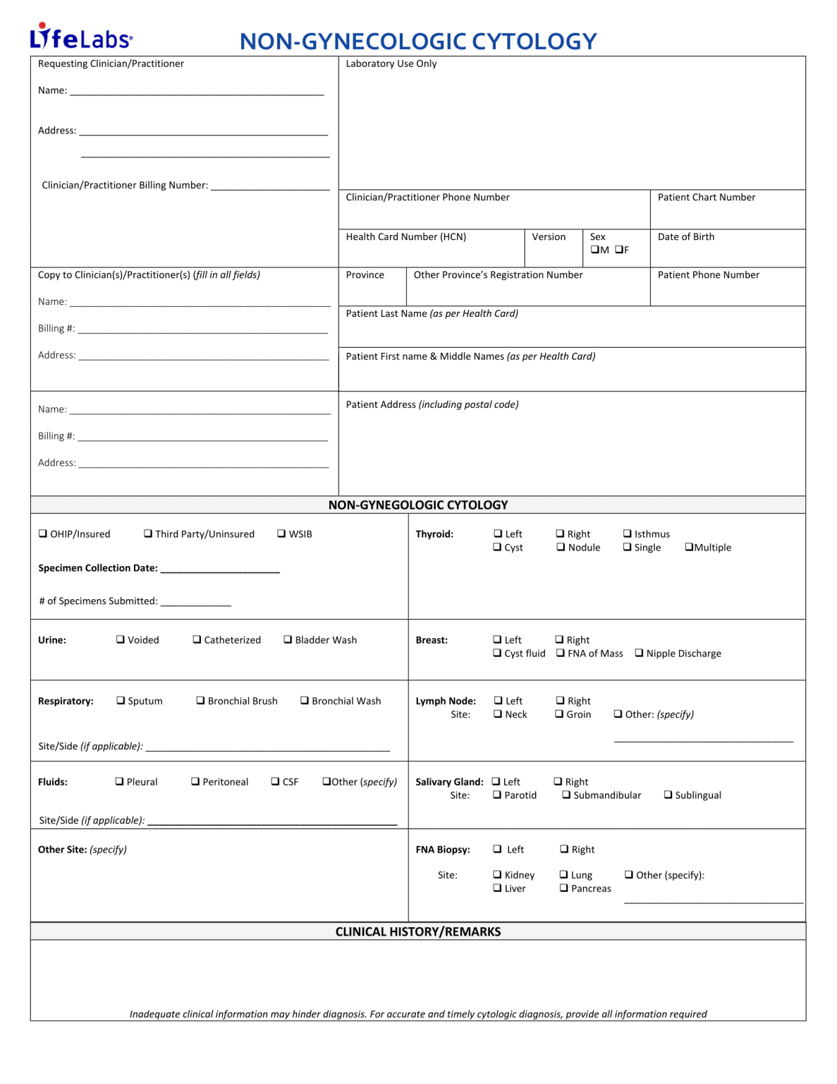 LifeLabs - Non-Gynecologic Cytology - Hamilton Family Health Team