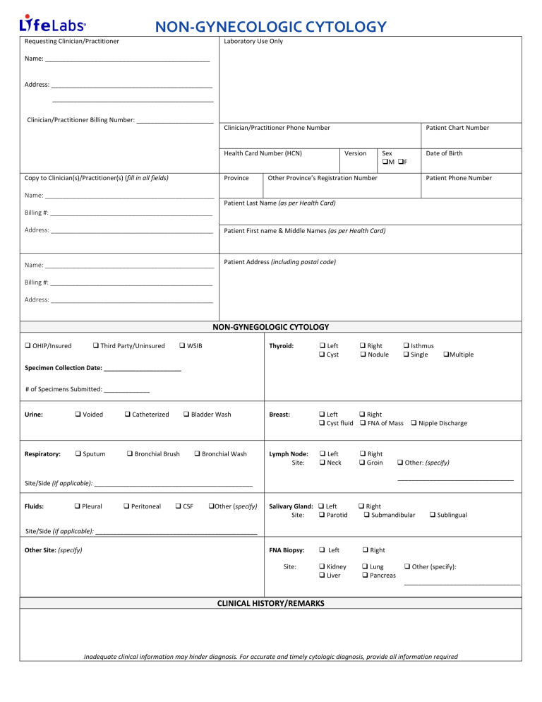 LifeLabs - Non-Gynecologic Cytology - Hamilton Family Health Team