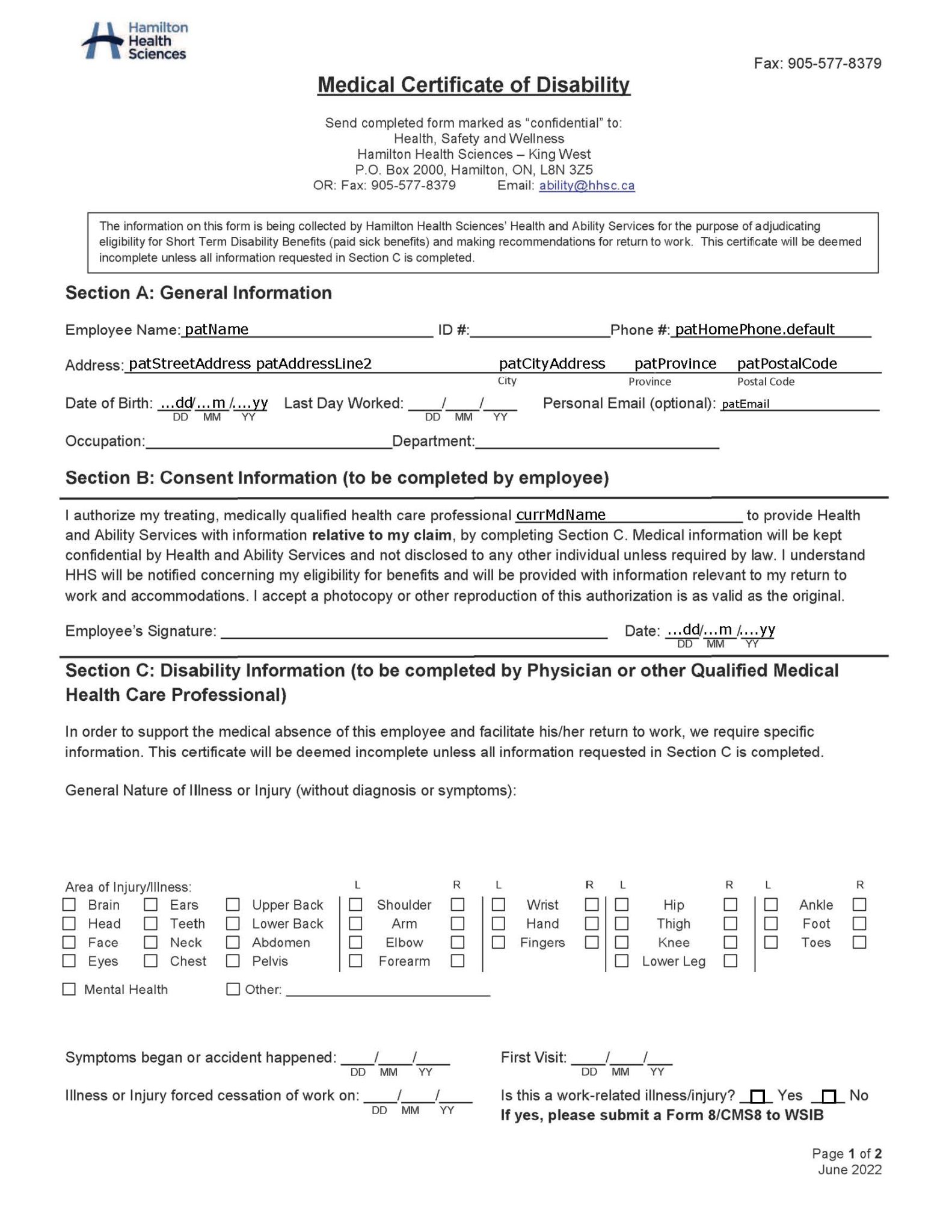 Hamilton Health Sciences - Medical Certificate of Disability - Hamilton ...
