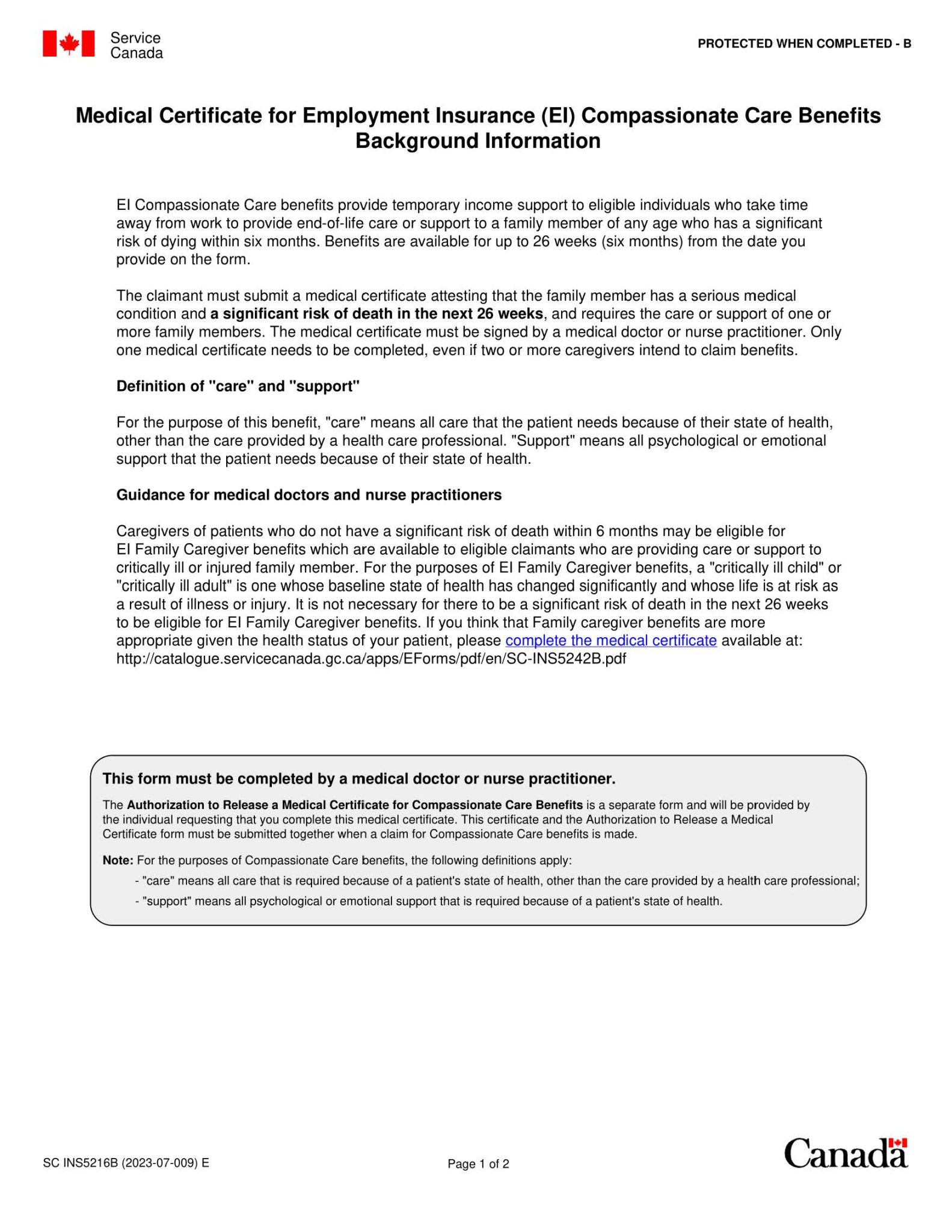 Medical Certificate for Employment Insurance Care Benefits - Hamilton ...