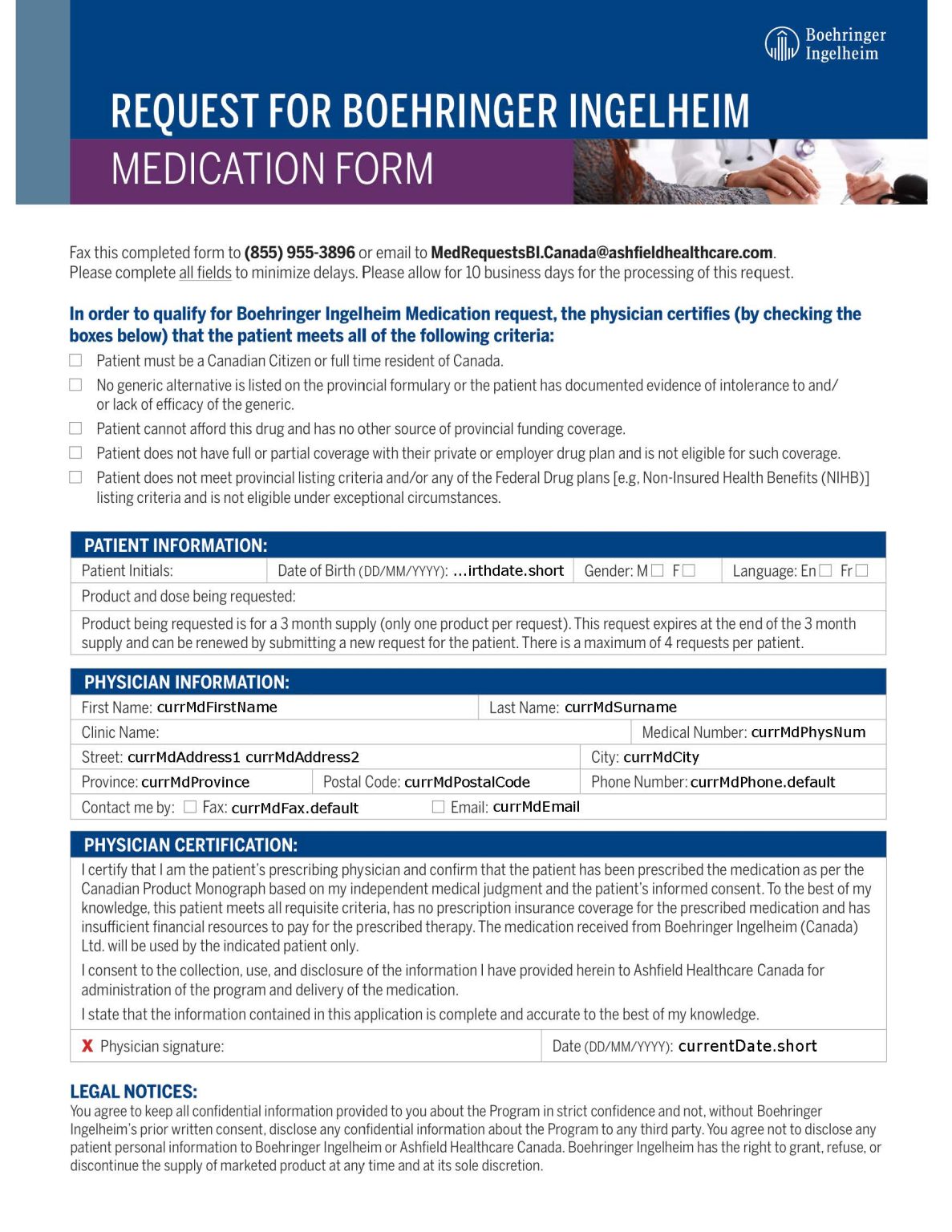 Request for Boehringer Ingelheim - Medication Form - Hamilton Family ...