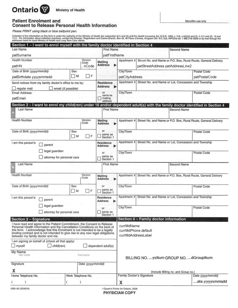 Misistry of Health - Patient Enrolment and Consent to Release Personal ...