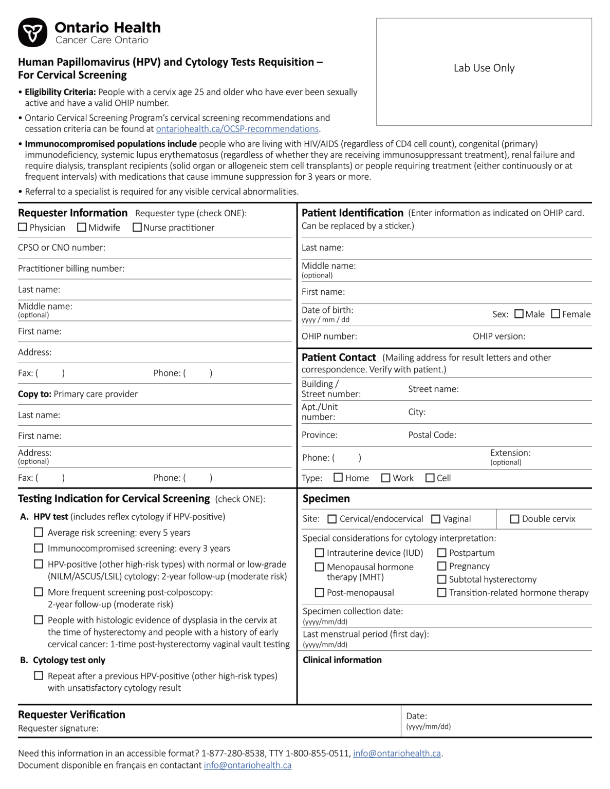 Ontario Health - HPV – Cytology Test for Cervical Screening - OSCAR ...