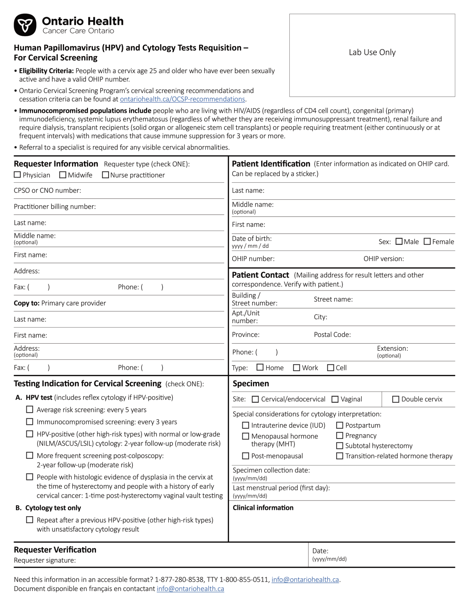 Ontario Health - HPV – Cytology Test for Cervical Screening - OSCAR ...