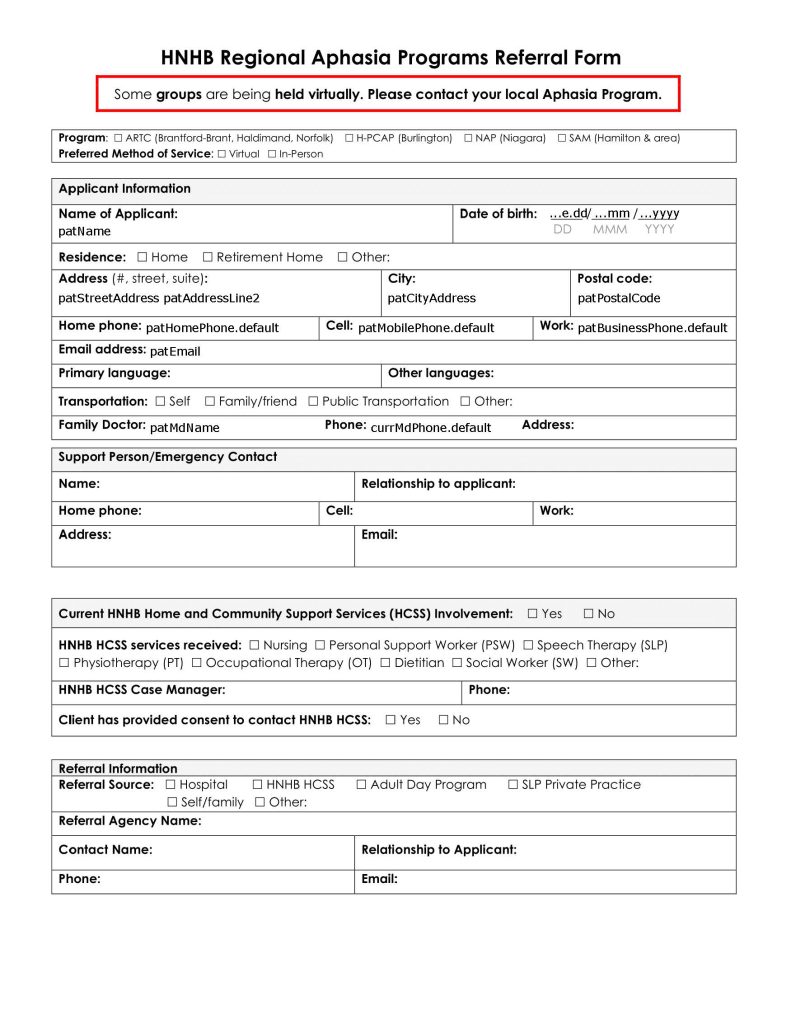 HNHB Regional Aphasia Programs - Hamilton Family Health Team