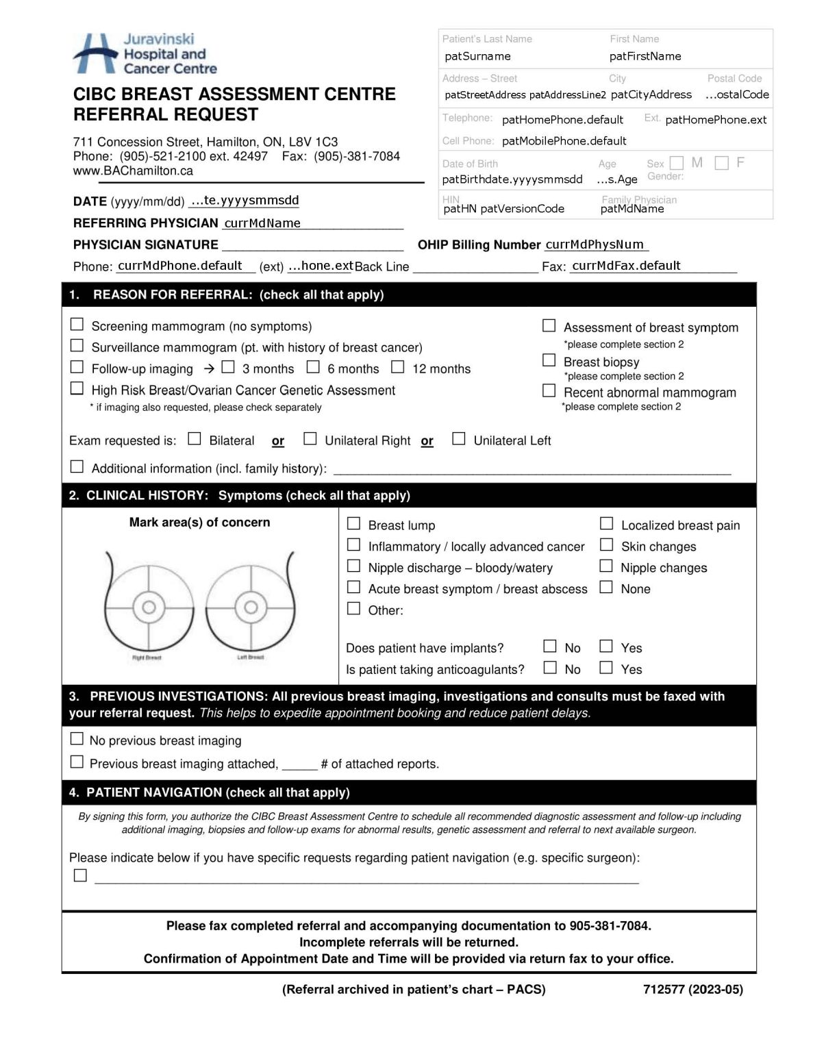 JHCC-CIBC-BAC-Breast Referral Form - Hamilton Family Health Team