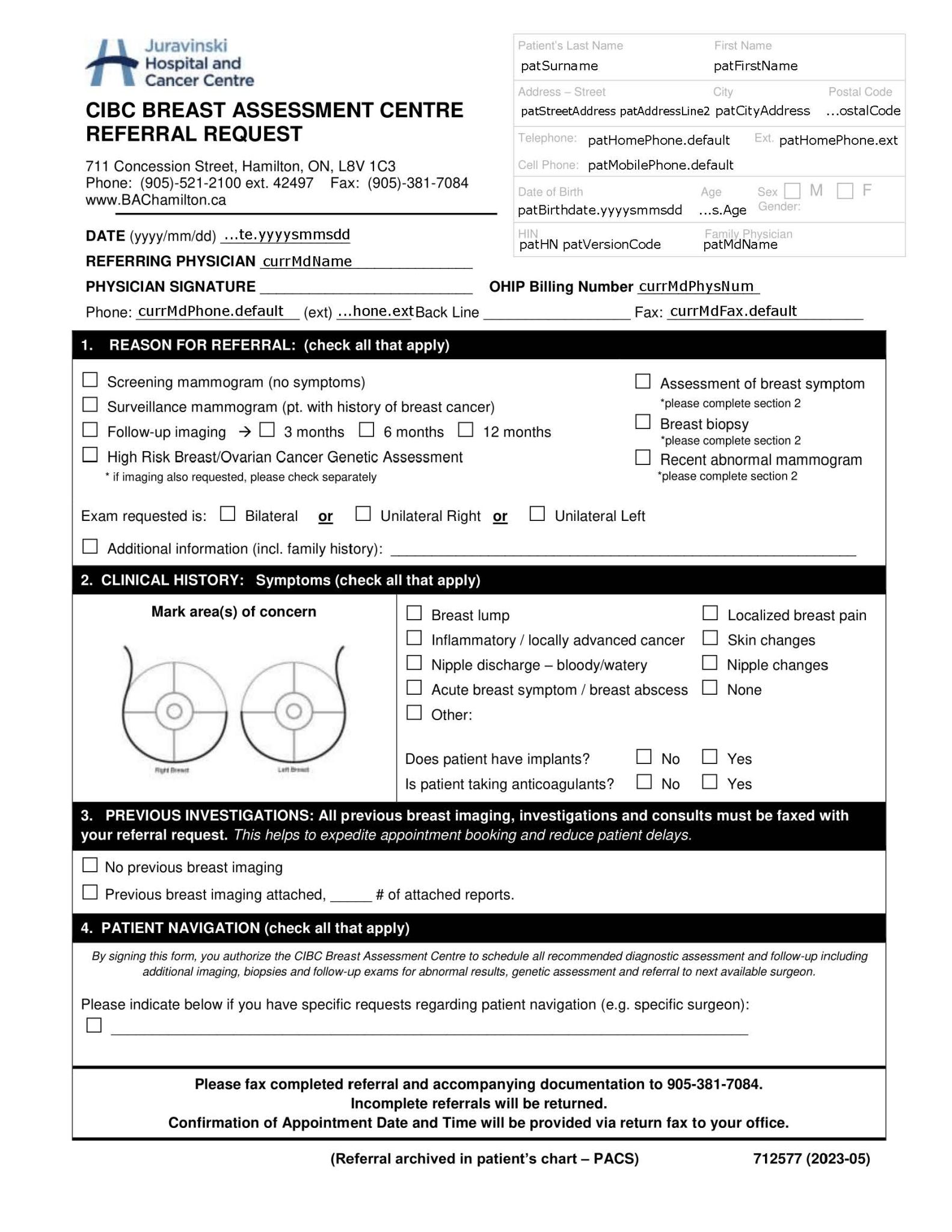JHCC-CIBC-BAC-Breast Referral Form - Hamilton Family Health Team