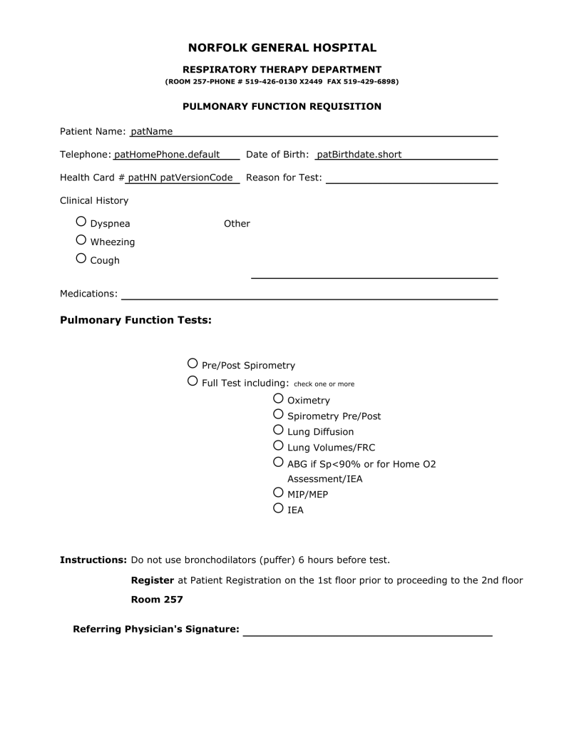 Norfolk General Hospital - Pulmonary Function Requisition - Hamilton ...