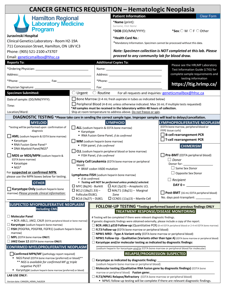 Hamilton Regional Lab - Cancer Genetics - Hematologic Neoplasia ...