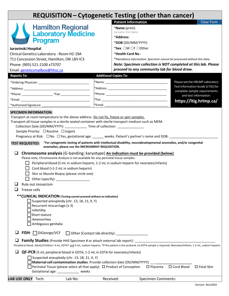 Hamilton Regional Lab - Cancer Genetics - Cytogenetic Testing ...