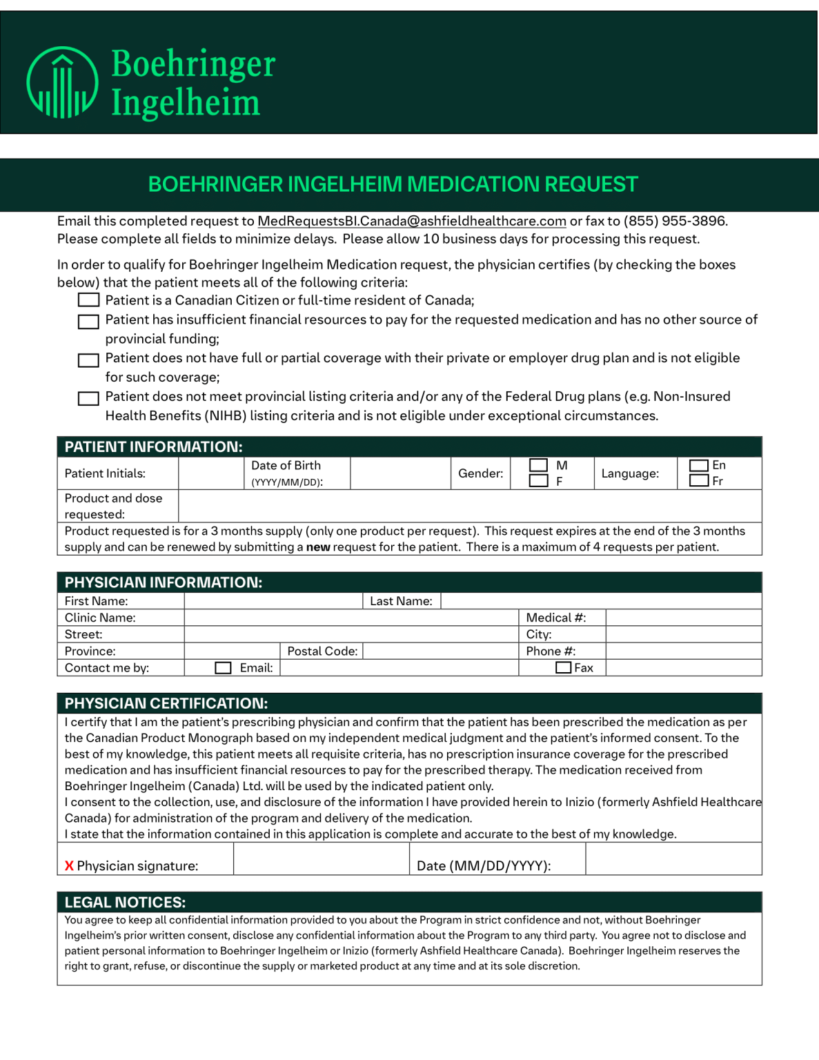 Request for Boehringer Ingelheim - Medication Form - Hamilton Family ...