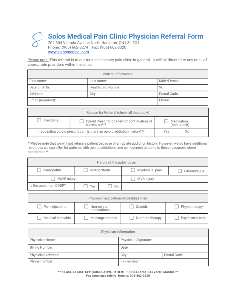Solos Medical - Pain Clinic Physician Referral - Hamilton Family Health ...