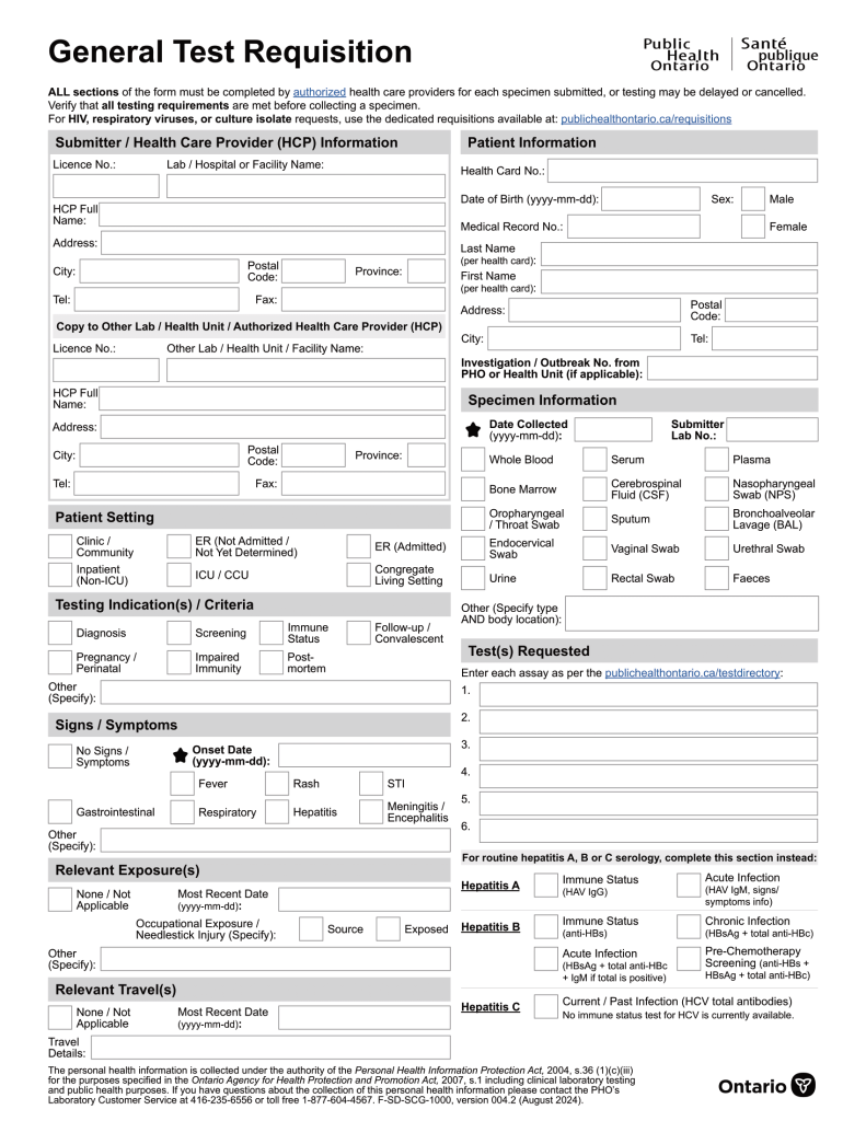 Public Health Ontario - General Test Requisition - Hamilton Family ...