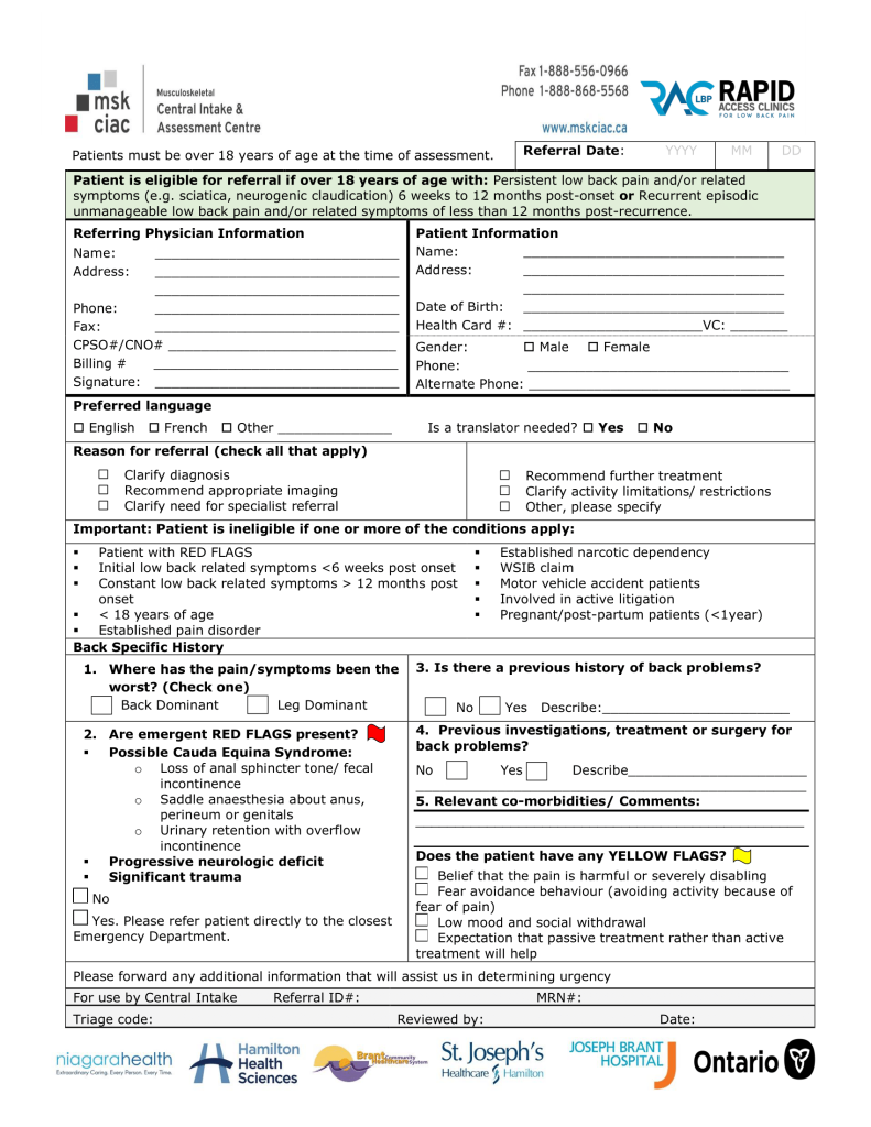 Musculoskeletal – Central Intake & Assessment Centre - MSK CIAC - Low ...