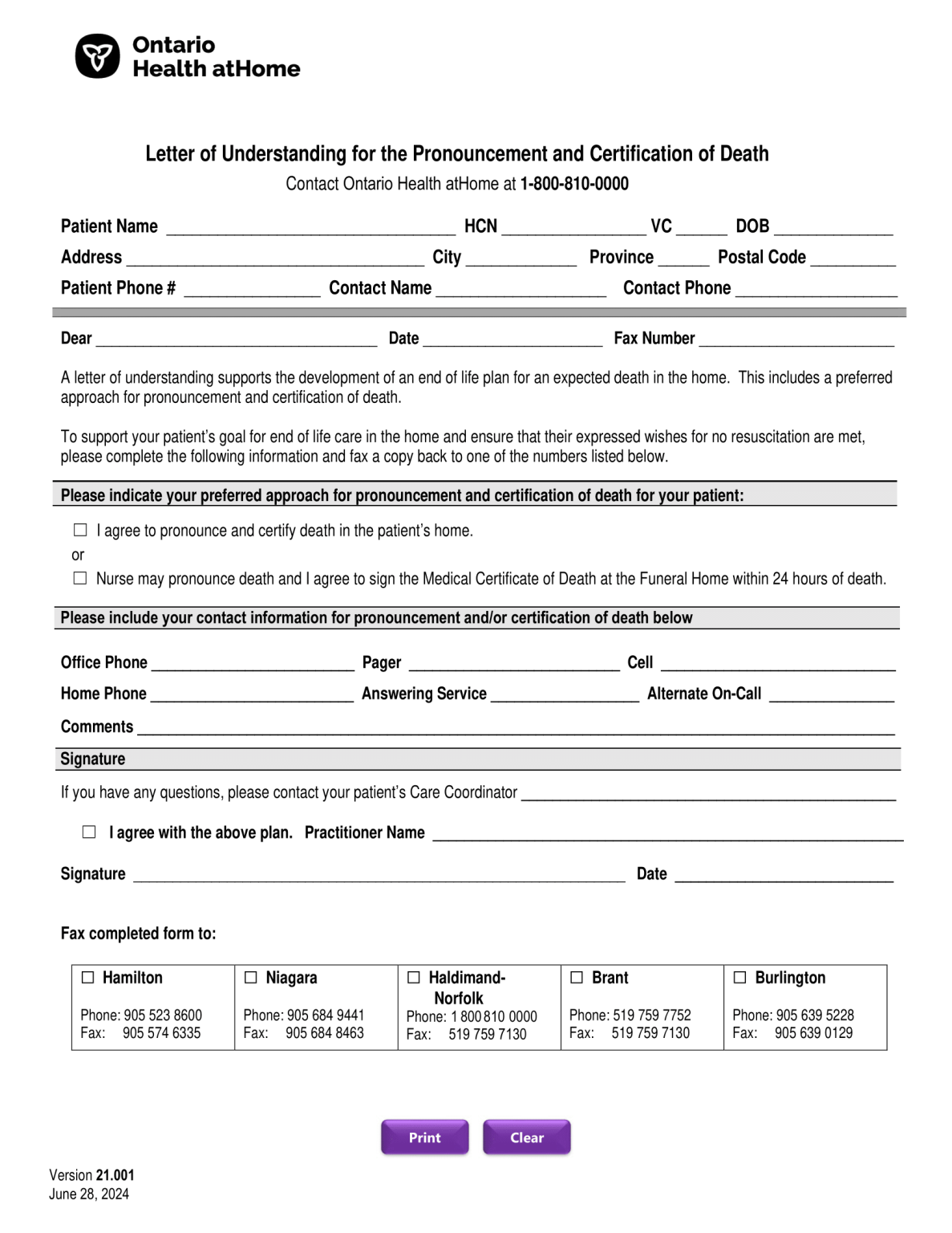 Ontario Health atHome - Letter of Understanding for the Pronouncement ...