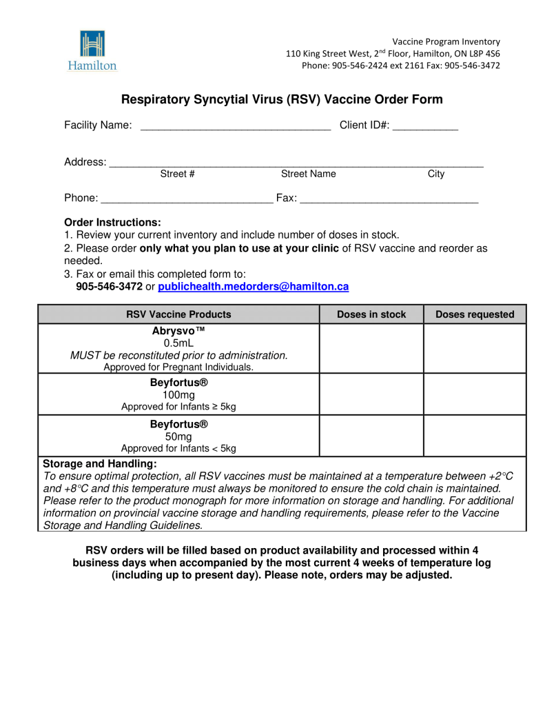 Public Health Services Hamilton - RSV Vaccine Order Form - Hamilton ...